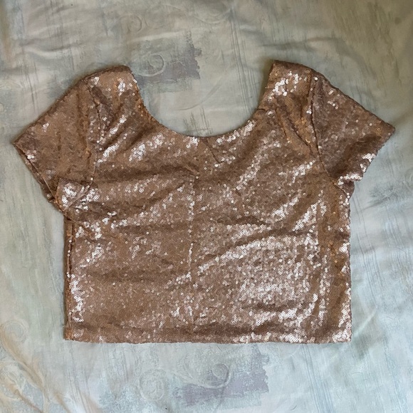 HAODUOYI | Tops | Gold Sequin Crop Top | Poshmark